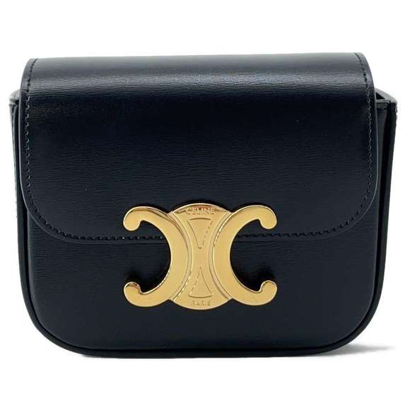 Celine | Bags | Celine Mini Triomphe Calf Leather Shoulder Bag Black ...